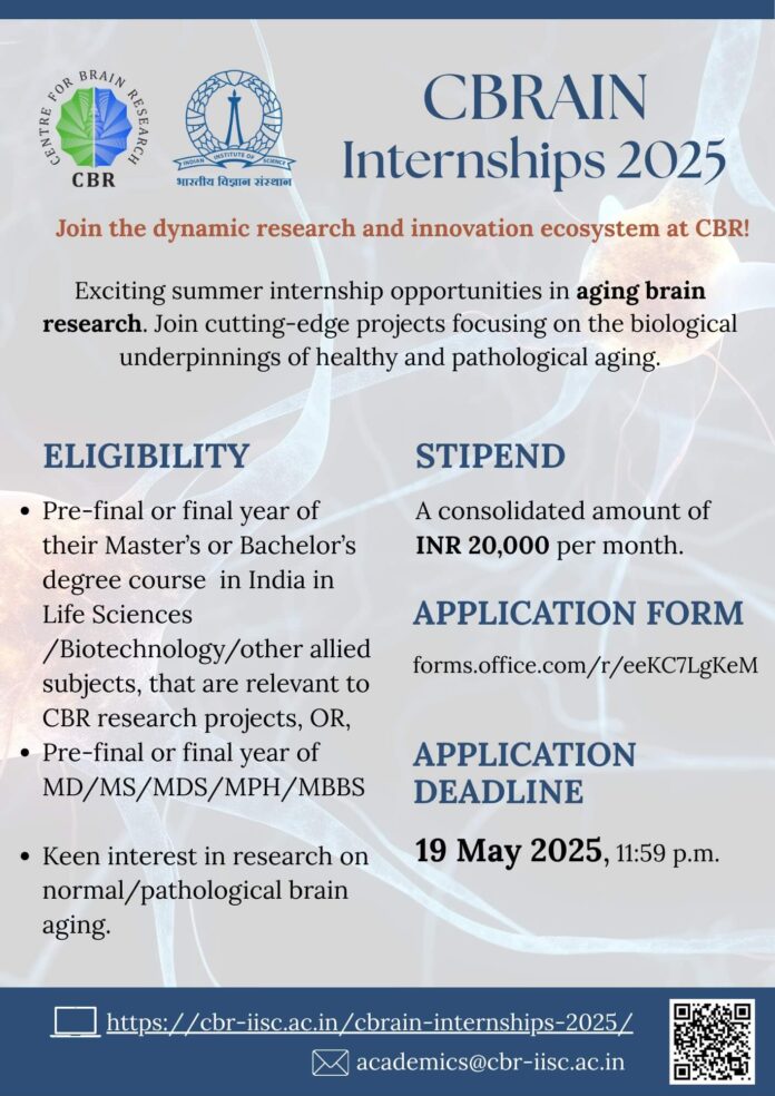 Centre for Brain Research & Innovation (CBRAIN) Internships - BioPatrika